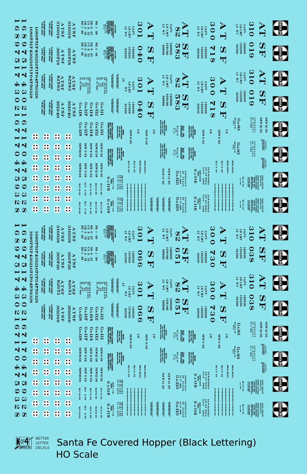 K4 HO Scale Decals Santa Fe Covered Hopper Black | eBay