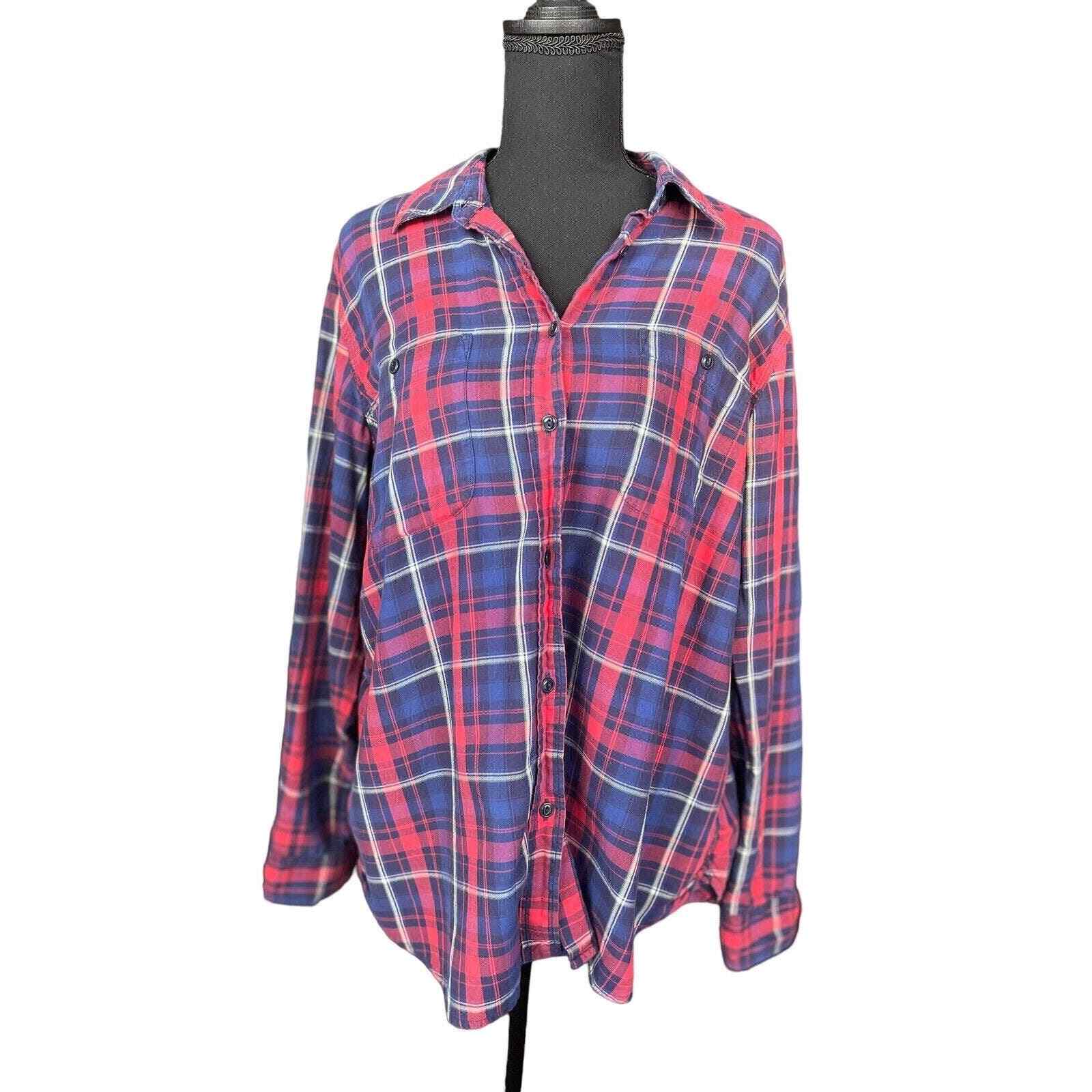 LRL Lauren Ralph Lauren Wms Button Front Shirt Sz L Blue Red Plaid Long ...
