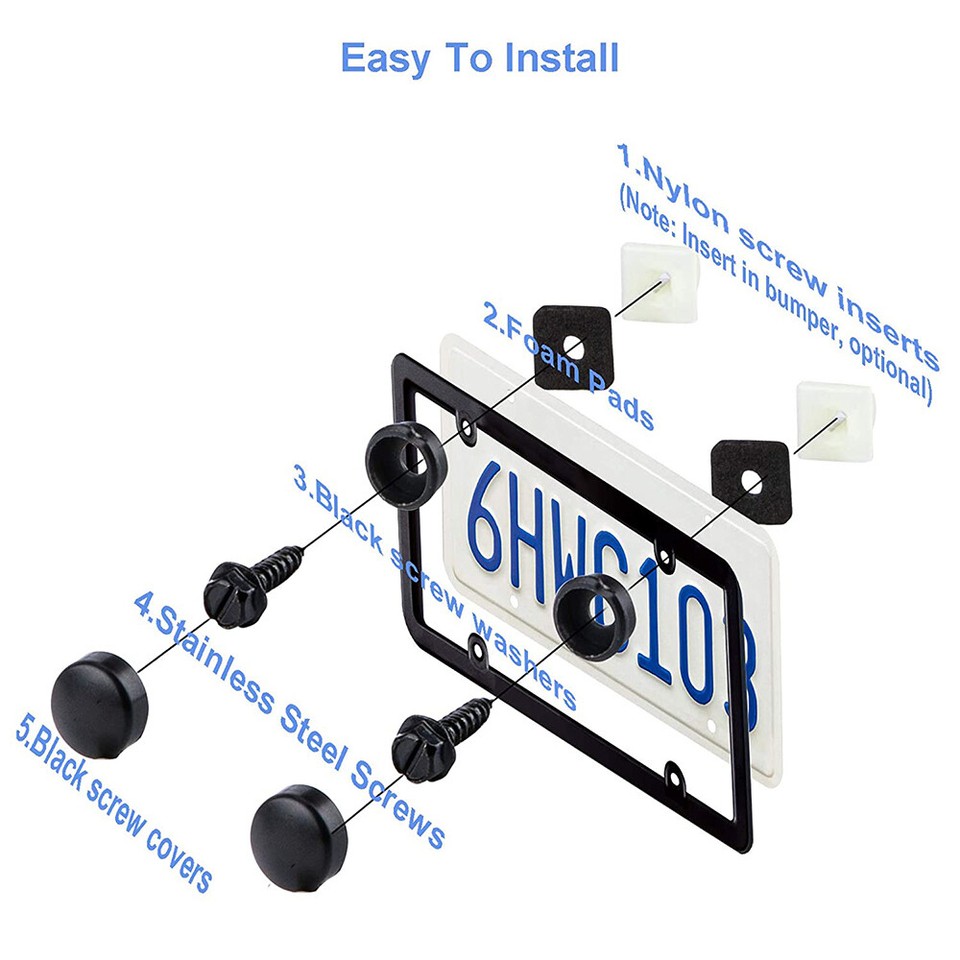 8 Black License Plate Screws Stainless Steel Bolts Caps Car Dealer ...