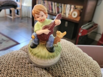 Vintage Rotating Ceramic Music Box Boy with Guitar, Tales Of The Vienna ...