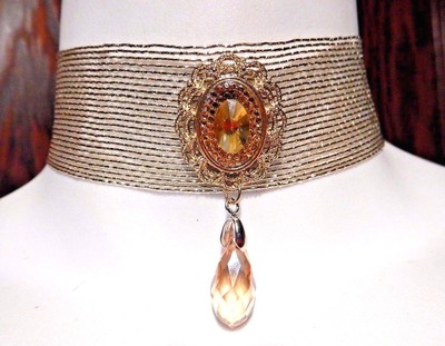GOLD RIBBON ART DECO CHOKER baroque 1920's style flapper necklace mesh ...