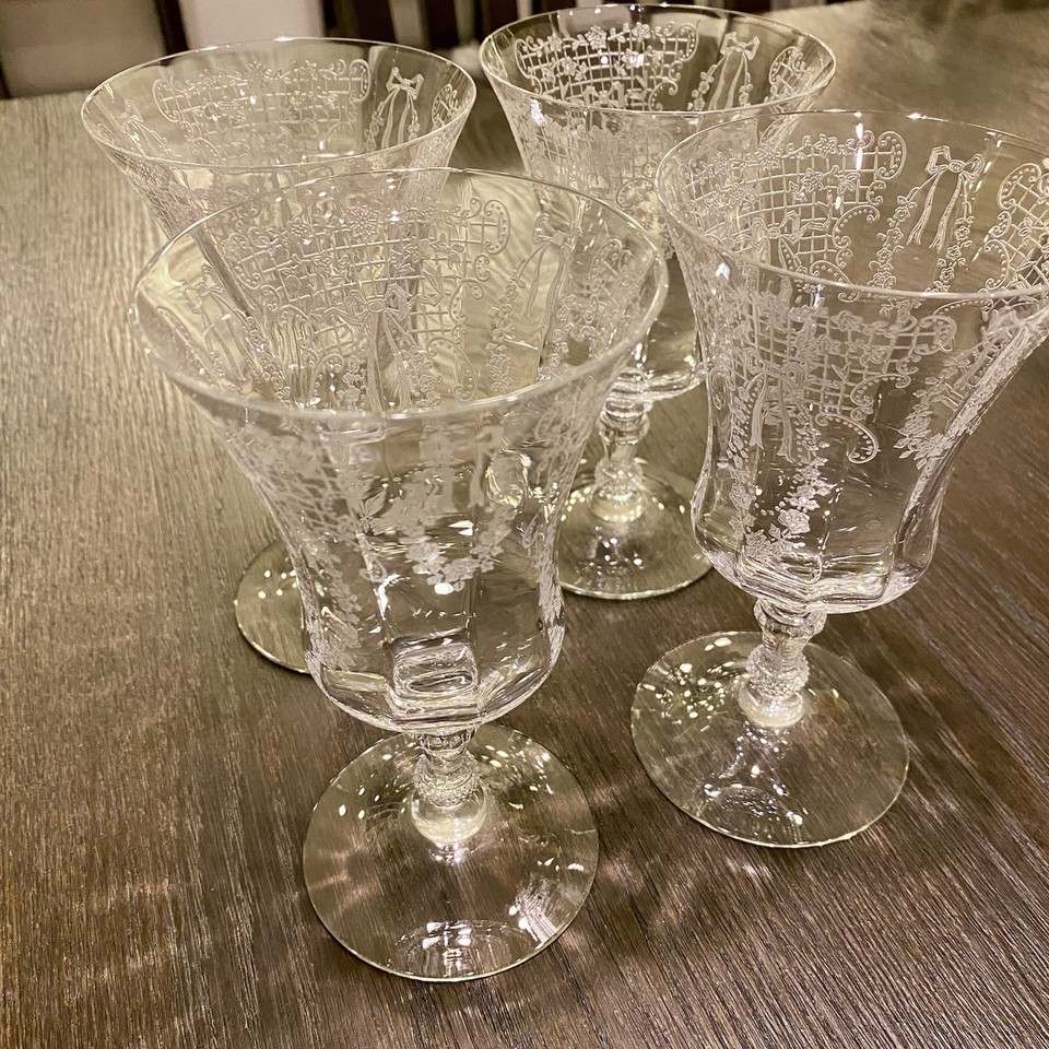 RARE Cambridge 4-pc Valencia 8oz Footed Goblet Stems 6 1/4" Tall est ...