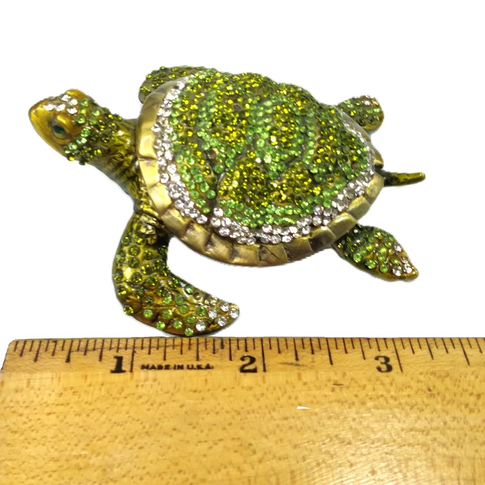 Kingspoint Design Turtle Trinket Box Rhinestone Covered Gold Enamel w ...