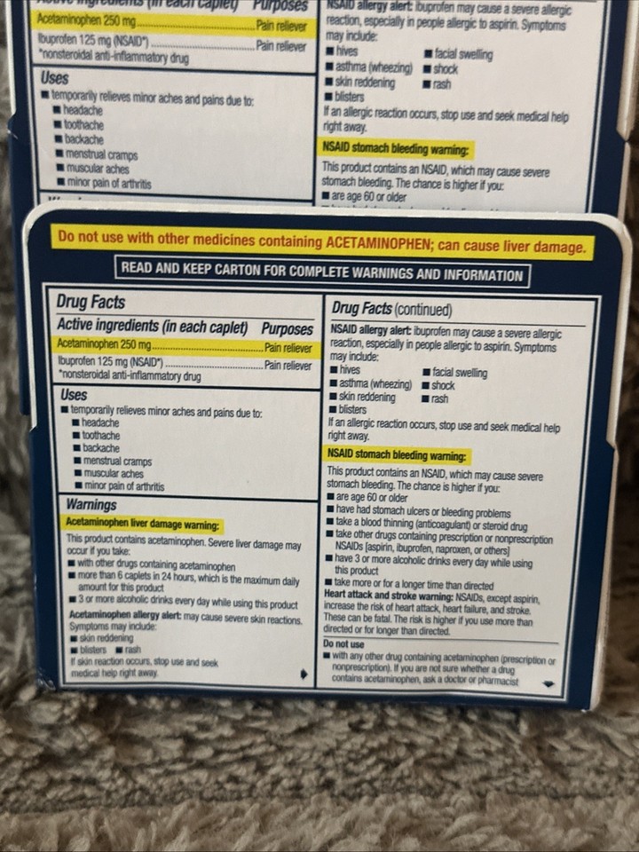 (3)Advil Dual Action with Acetaminophen Pain Reliever 216 Caplets Exp ...