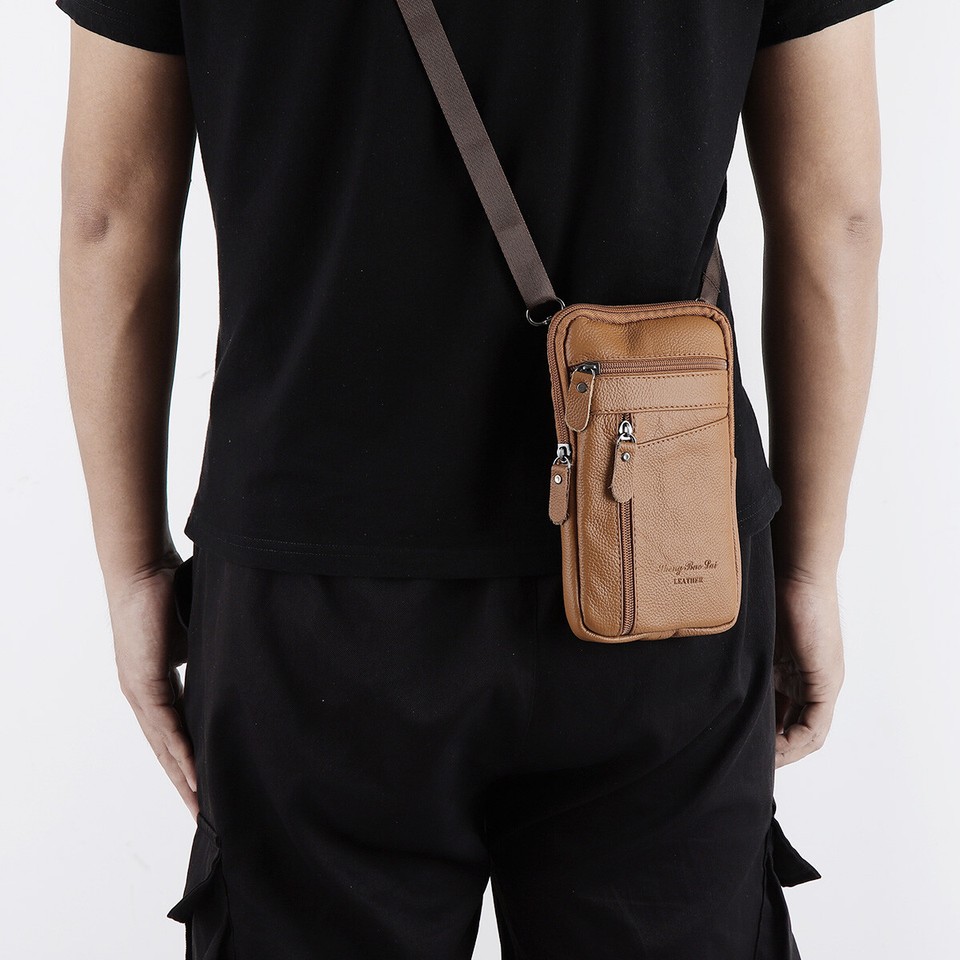 Men Leather Fashion Phone Pouch Belt Bag Shoulder Crossbody Waist Pack ...