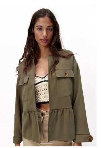Zara Outerwear Ruffle Detail Shirt Jacket Olive Size L | eBay