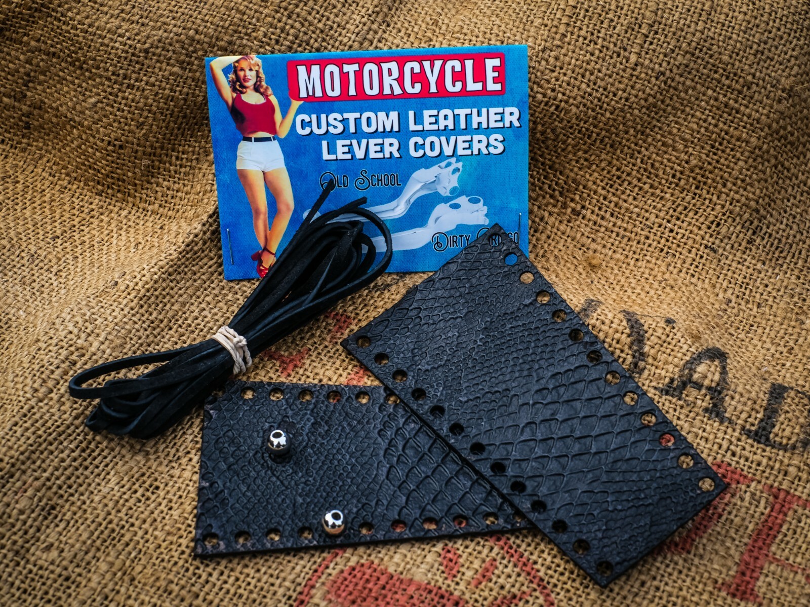Premium Python Black Leather Motorcycle Harley & Universal Lever Covers ...