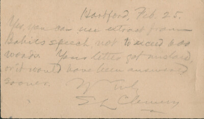 SAMUEL L. "MARK TWAIN" CLEMENS - AUTOGRAPH NOTE SIGNED 02/25/1884 | eBay