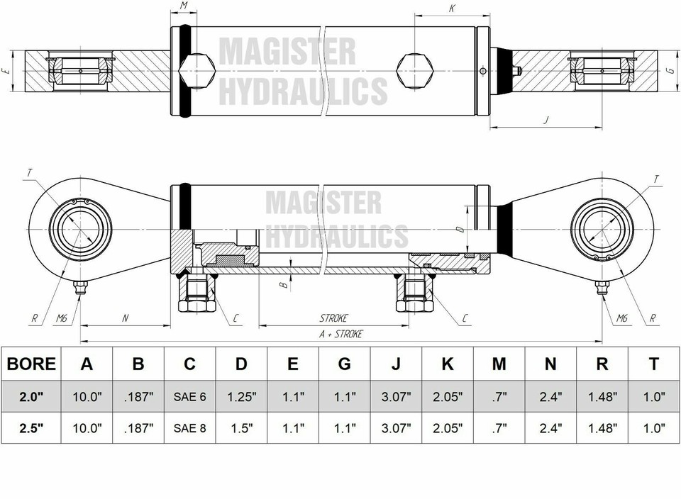 Hydraulic Cylinder Welded Double Acting 2" Bore Stroke 10" Swivel Eye ...