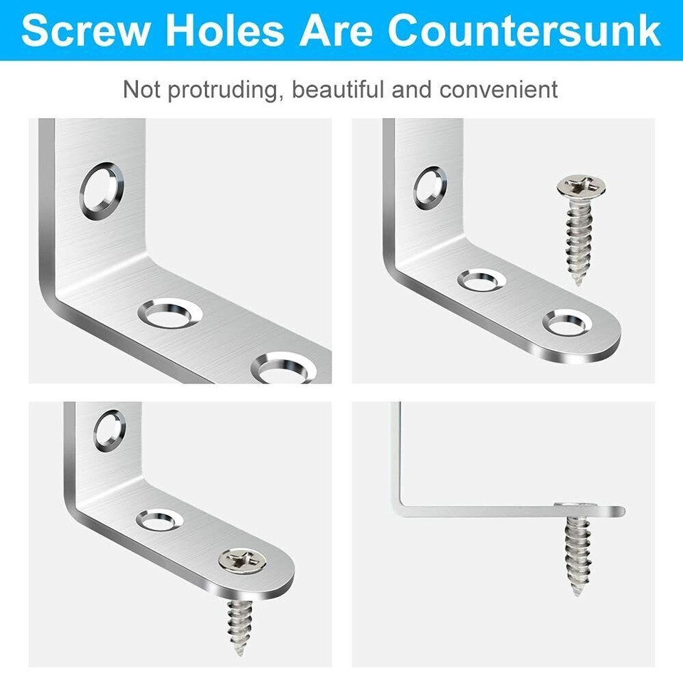 Lot L-Shaped Bracket Corner Brace Silver Stainless Steel Right Angle w ...