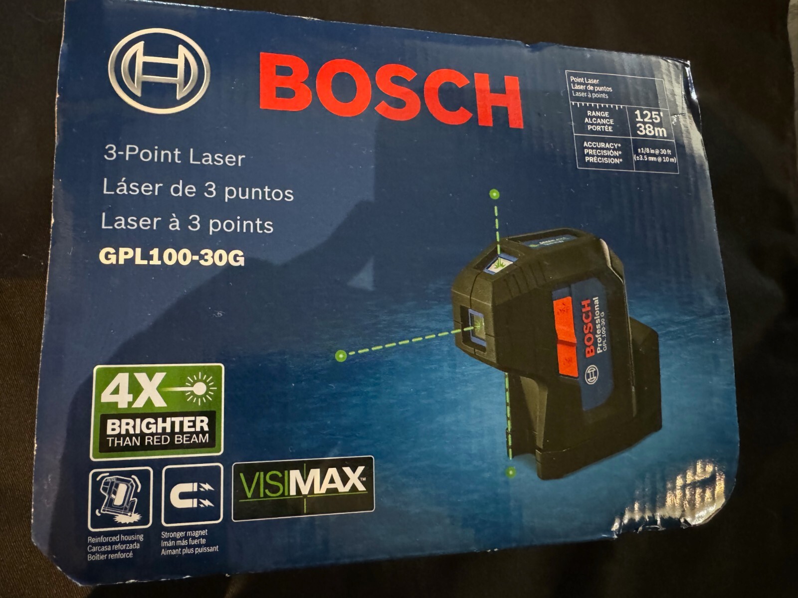 NEW Bosch GPL100-30G 3 Point Laser Level 125' Range Green Beam ...