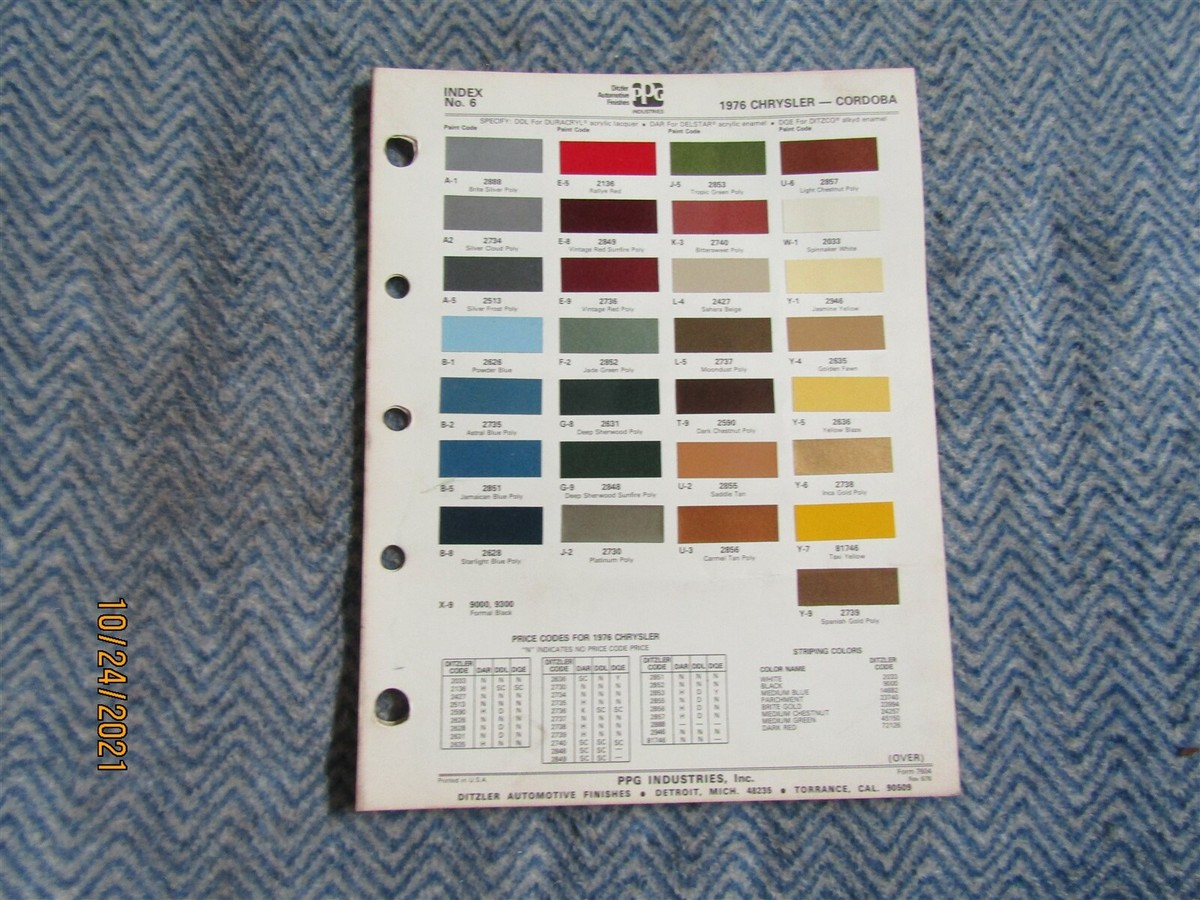 1976 Chrysler Cordoba Color Chart 1976 Chrysler Cordoba