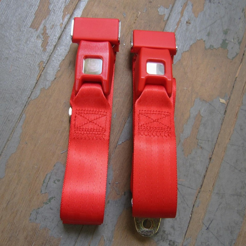 Two Point Red Lap Seat belts PAIR hot street rat rod parts accessories ...