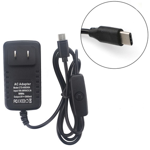 5V 3A USB-C Charger Adapter Cable ON/Off Switch For Raspberry Pi 4 ...