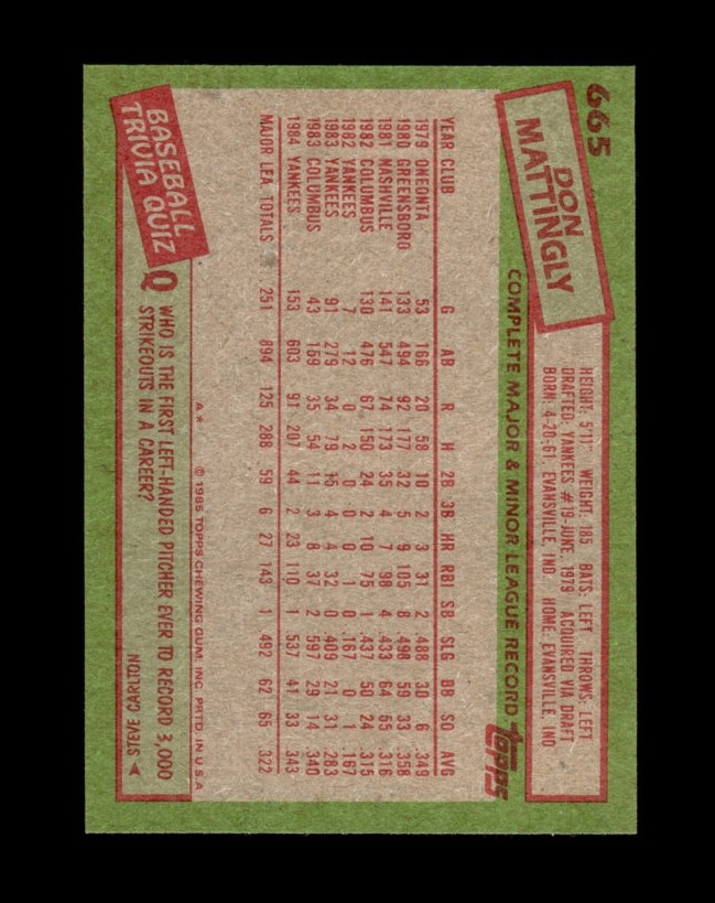 1985 Topps Set-Break #665 Don Mattingly NR-MINT *GMCARDS* | eBay