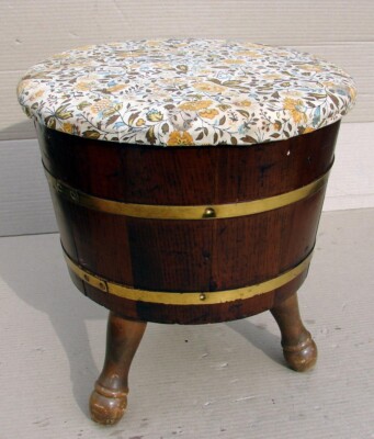 VINTAGE 3 Legged Banded MINI Half Barrel Keg Style Sewing Stool with ...
