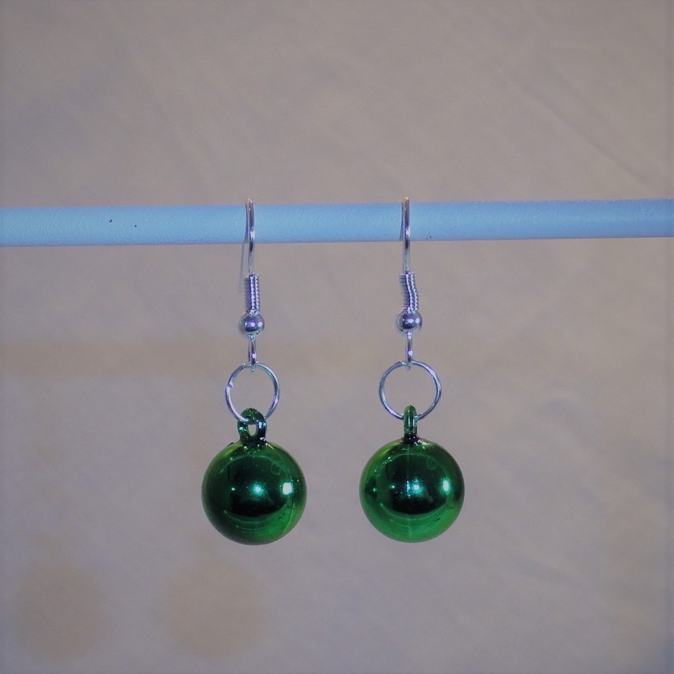 Mini Ornament Ball Earrings Christmas Holiday Plastic Green Blue Gold ...
