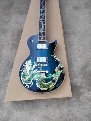 Custom Blue LP Electric Guitar Abalone Inlay Fretboard Solid Dragon ...