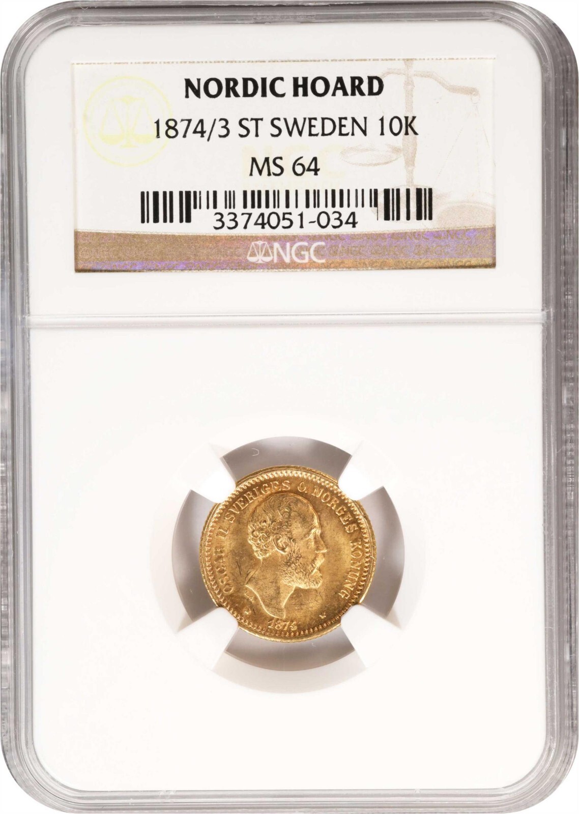 SWEDEN , GOLD 10 KRONOR 1874/3 ST OVERDATE VARIETY - NGC MS 64 , RARE5 ...