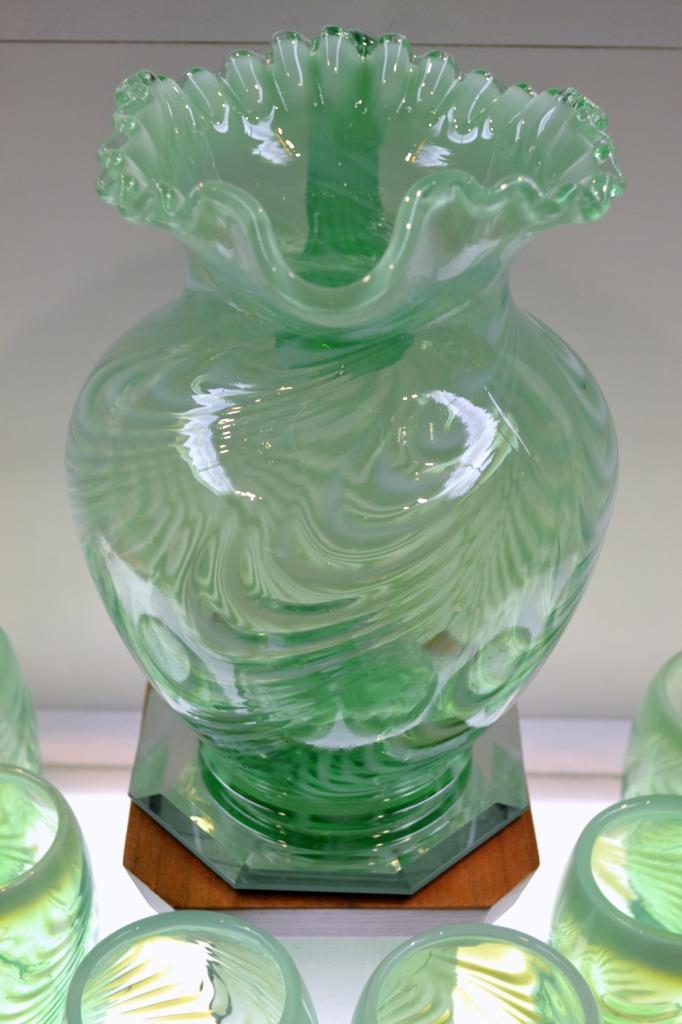 FENTON WATER SET Green Opalescent Spiral Drapery 7 piece set 2007GO ...
