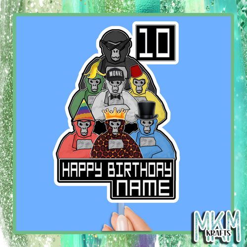 GORILLA TAG GAME INSPIRED BIRTHDAY Cake Topper ANY NAME AGE RAINBOW ...