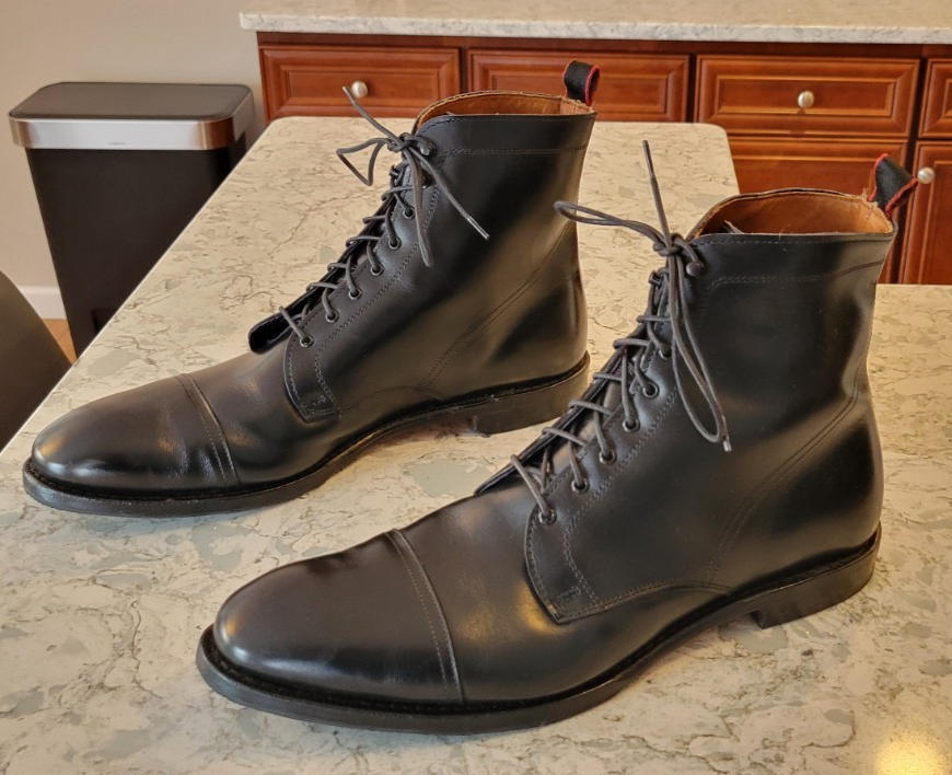 Men's Allen Edmonds Boots Black Leather First Avenue Dress Lace Up Cap ...