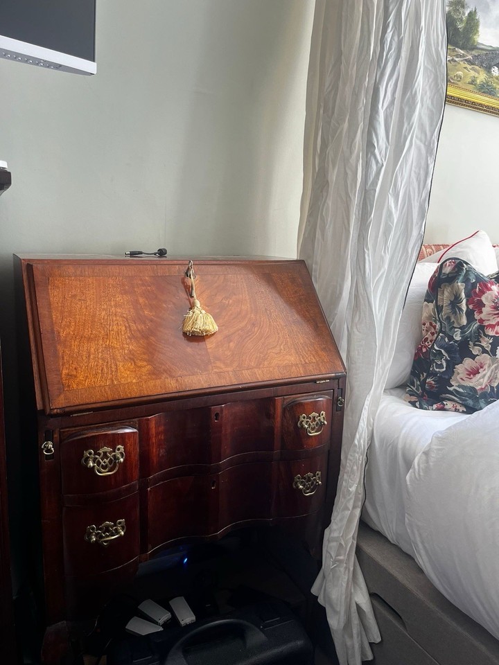 Wooden Writing Bureau Secretary Desk with Drawers (lined with wallpaper ...