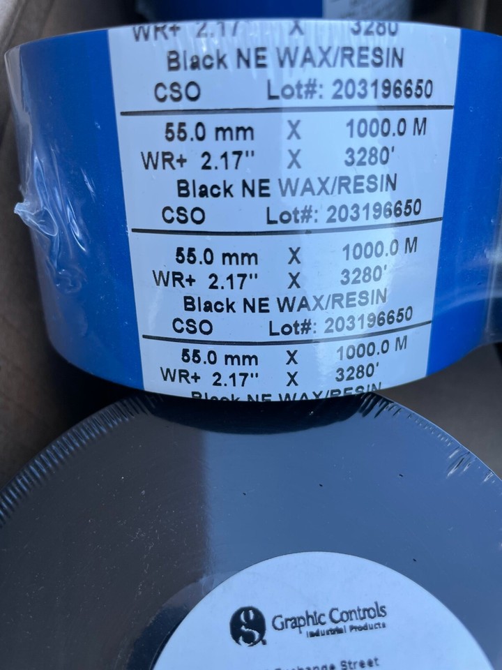 Thermal Transfer Ribbon - 55mm x 1000m cso 2.17 in X 3281 Black Wax ...