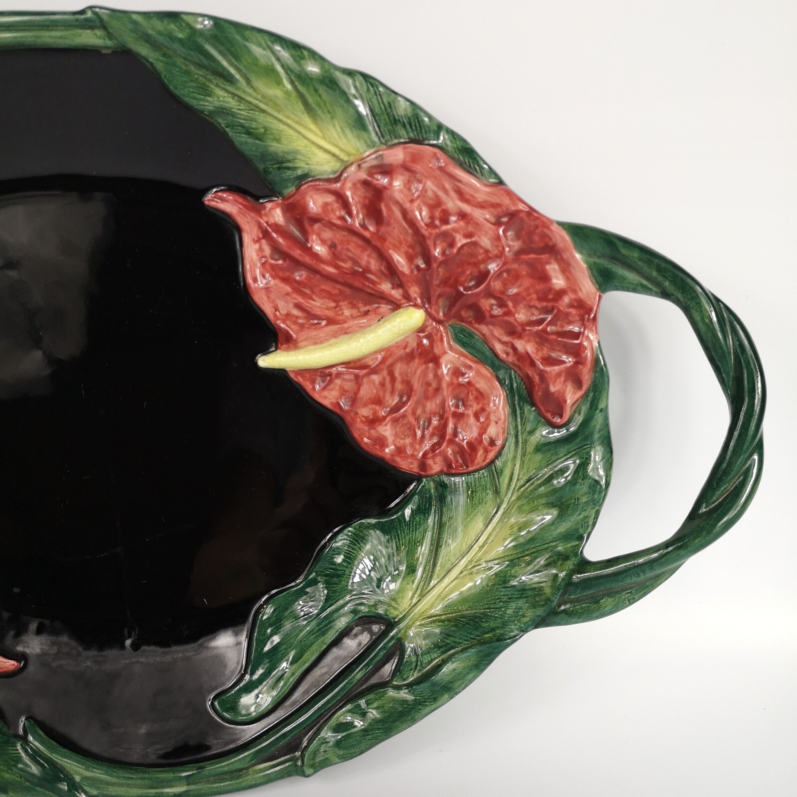 Fitz and Floyd Platter Black Tray Anthurium Vine Handles Red Lily ...