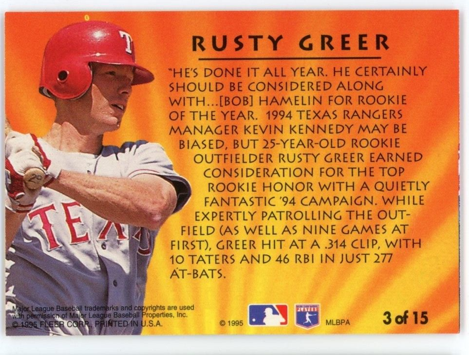 1995 Fleer Ultra 2nd Year Standouts Rusty Greer #3 | eBay