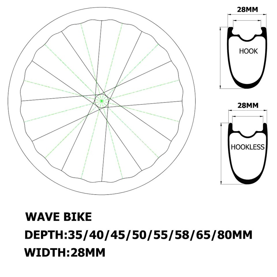 700c Carbon Fiber Gravel Road Bike Wave Wheelset Tubeless Clincher ...
