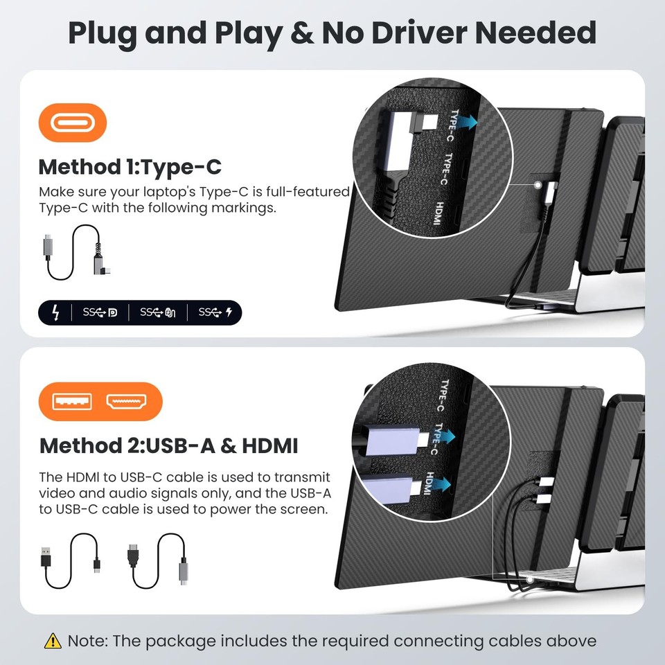 Laptop Screen Extender 14-inch, 1080P FHD Portable Monitor, Type-C/HDMI ...