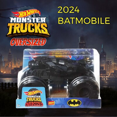 2024 Hot Wheels Monster Trucks Oversized DC Batman BATMOBILE 1:24 Dark ...
