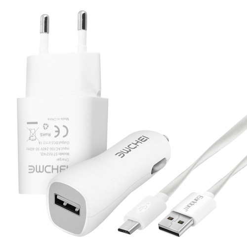 3 in 1 Pack: 1x 2.1AC Charger + 2.1A Car Charger + Micro-USB Cable ...