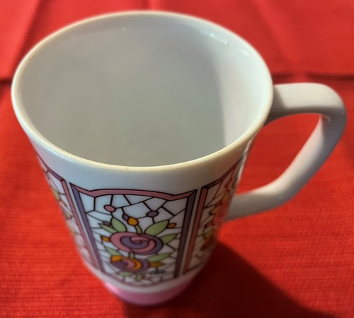 Da Vinci Pink Stemmed Mug/Cup with Stained Glass Floral Design as shown ...