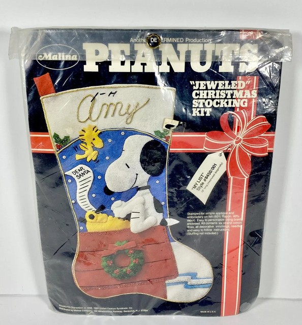 Peanuts Snoopy Malina My List Jeweled Felt Christmas Stocking Kit Vtg ...