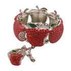 Women Silver Metal Hand Chain Red Apples Bracelet Bling Ring Halloween ...