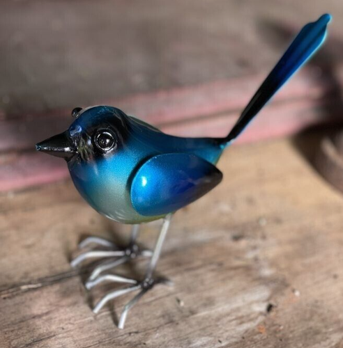 Metal Blue Wren Ornament Standing Sculpture Australian Bird Garden Home ...