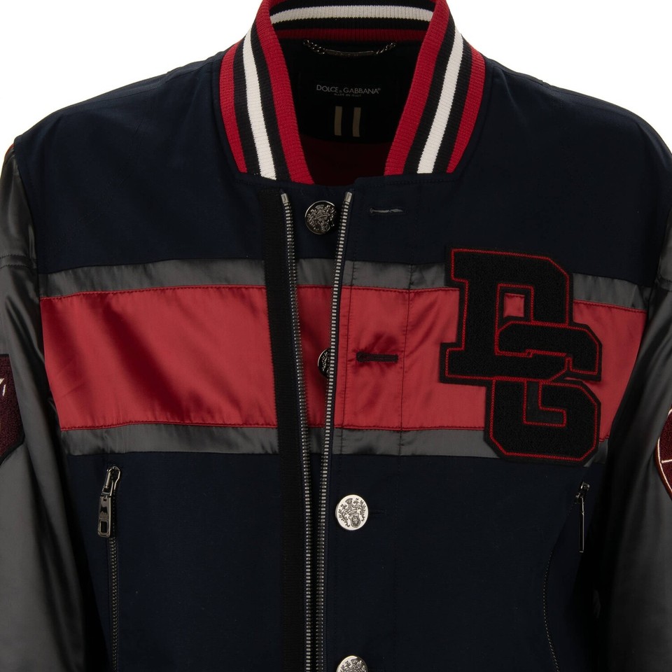 DOLCE & GABBANA King Logo Embroidery Varsity College Jacket Blue Red 54 ...