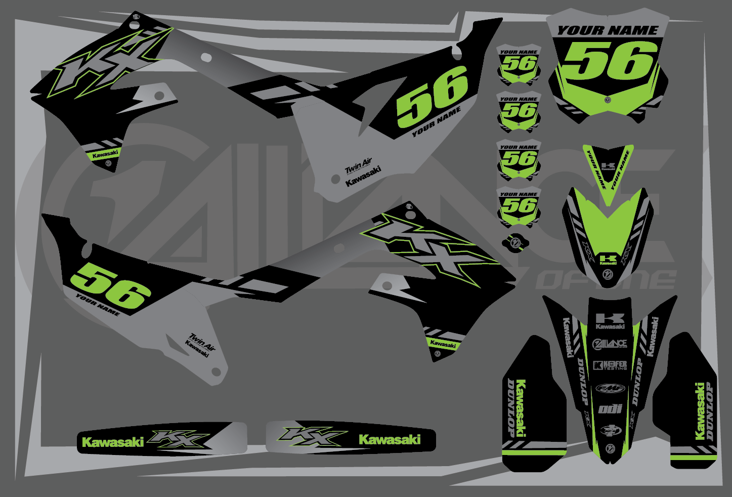 Graphics Kit for KAWASAKI KX450F (2019-2023) KX250F (2021-2023) GREY ...