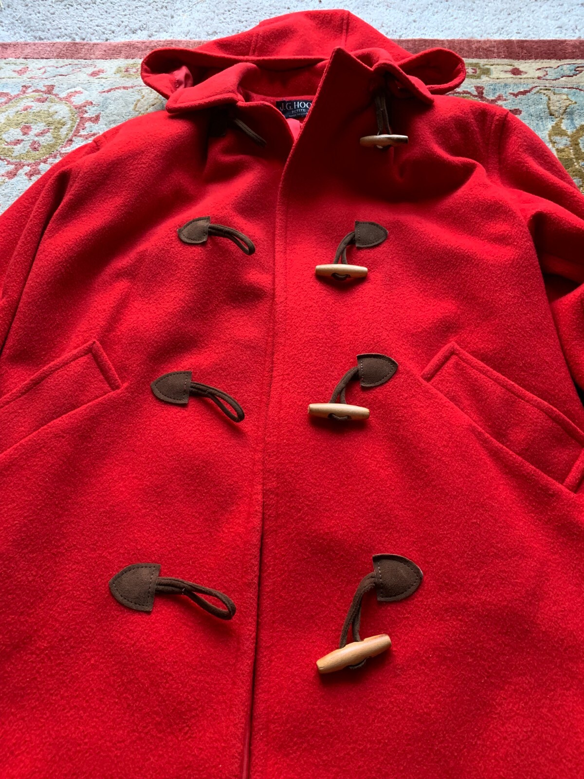 VTG JG Hook Coat Women Red Pea Coat Made in USA Horn Shaped Buttons ...