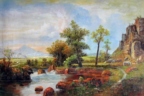 24x36 inches Lakeview stretched Oil Painting Canvas Handmade Art Wall ...