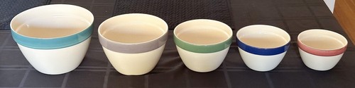 Vintage (5) Over and Back Portugal Nesting Bowls Multi Color Band Heavy ...