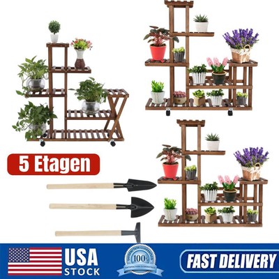 5 Tier Wood Flower Display Plant Stand Corner Shelf Storage Rack Indoor ...