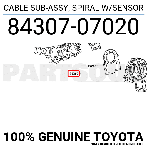 8430707020 Genuine Toyota CABLE SUB-ASSY, SPIRAL W/SENSOR 84307-07020 ...