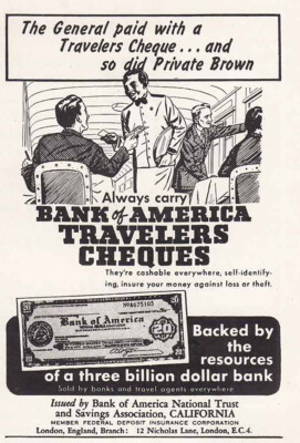 1944 Bank of American Travelers Cheques: Private Brown Vintage Print Ad ...