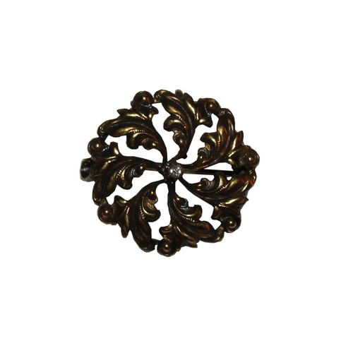 14 kt Yellow Gold Victorian Circle Pin with Diamond Leaf Design | eBay