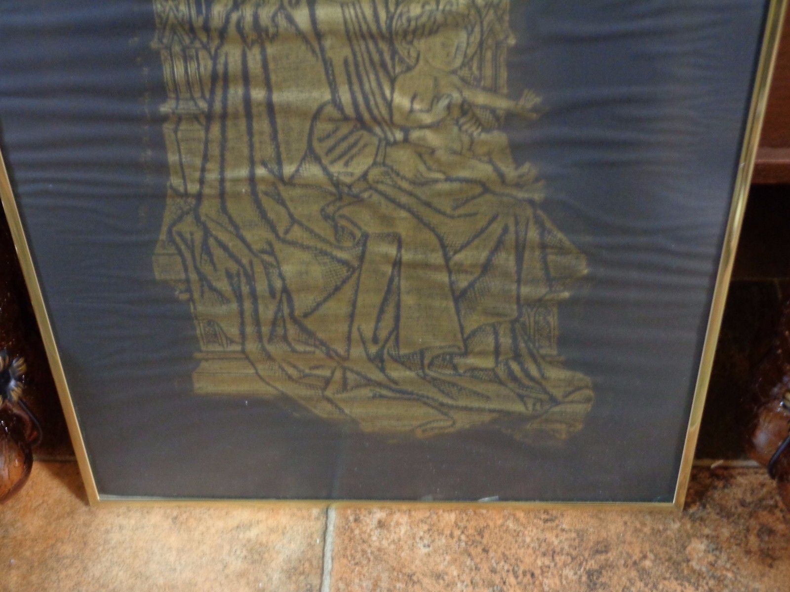 ANTIQUE MOTHER CHILD BRASS RUBBING OUR LADY ABBESS BELGIUM ABBEY OF ...