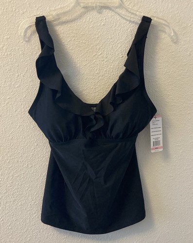 NWT DKNY Women's Ruffled Tummy Control Tankini Top Black Size Small ...