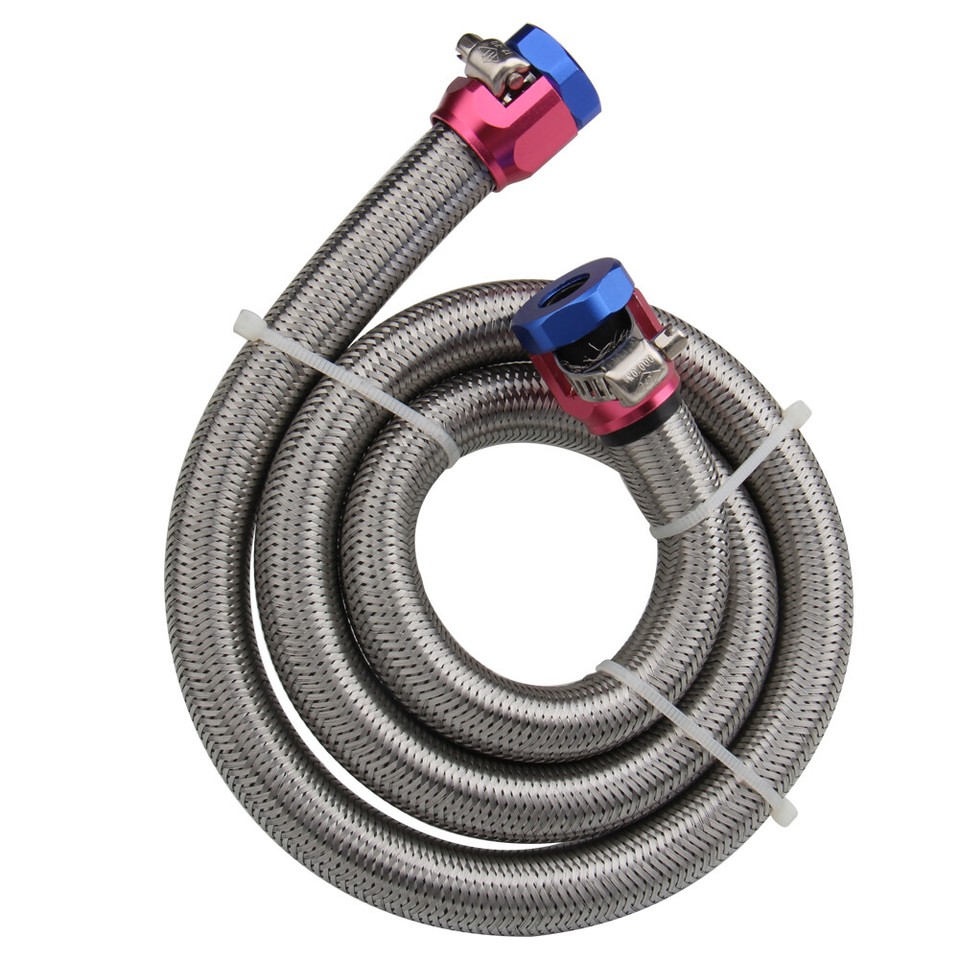 Engine Stainless Steel Flex Braid Fuel Line Kit 3/8" I.D.Hose Two Blue ...